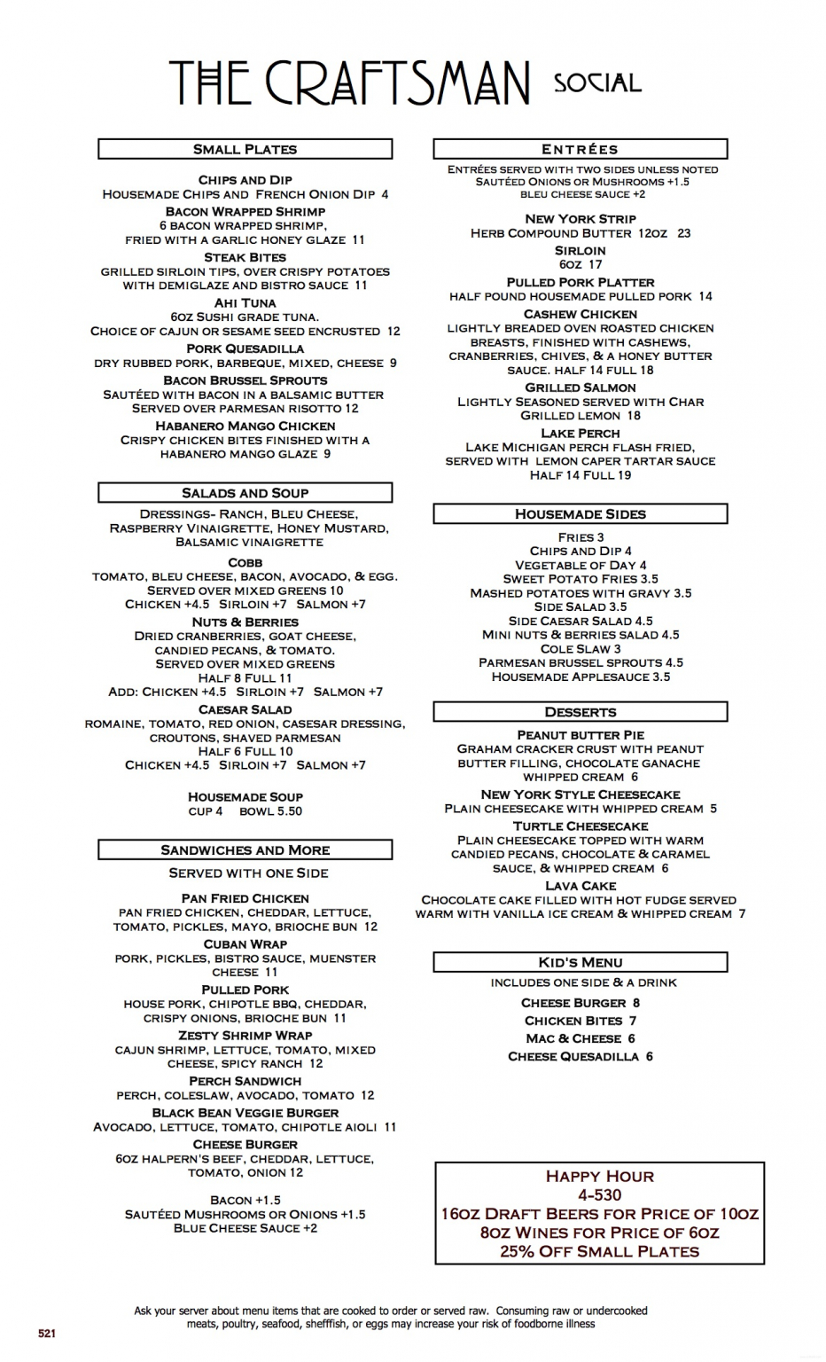 The Craftsman Wood Grille Menu at Pat McDonald blog